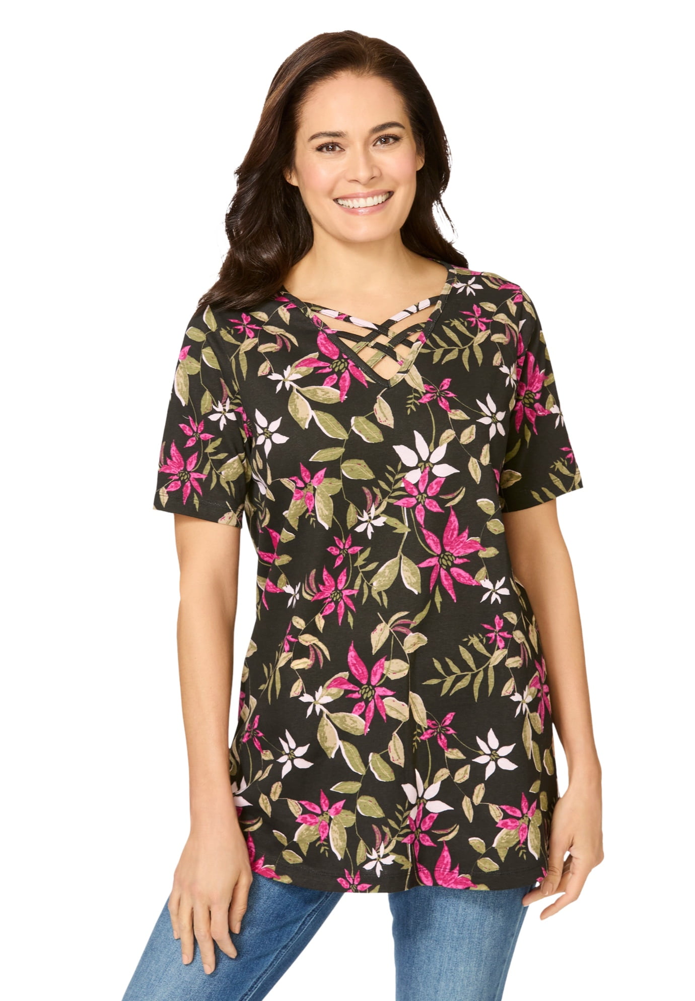 Woman Within Plus Size Criss Cross Tee - Walmart.com