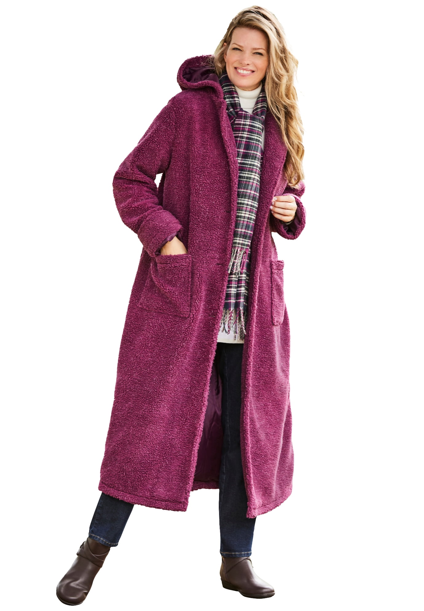 Woman Within Plus Size Long Hooded Berber Fleece Coat - Walmart.com