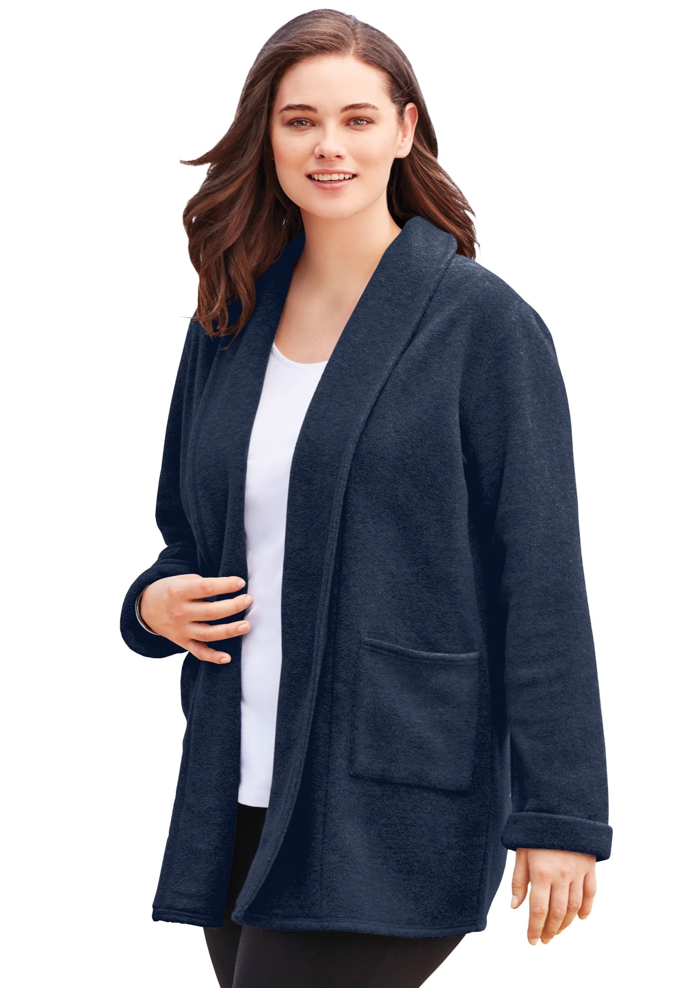 Woman Within Plus Size Super Soft Microfleece Cardigan with Shawl ...