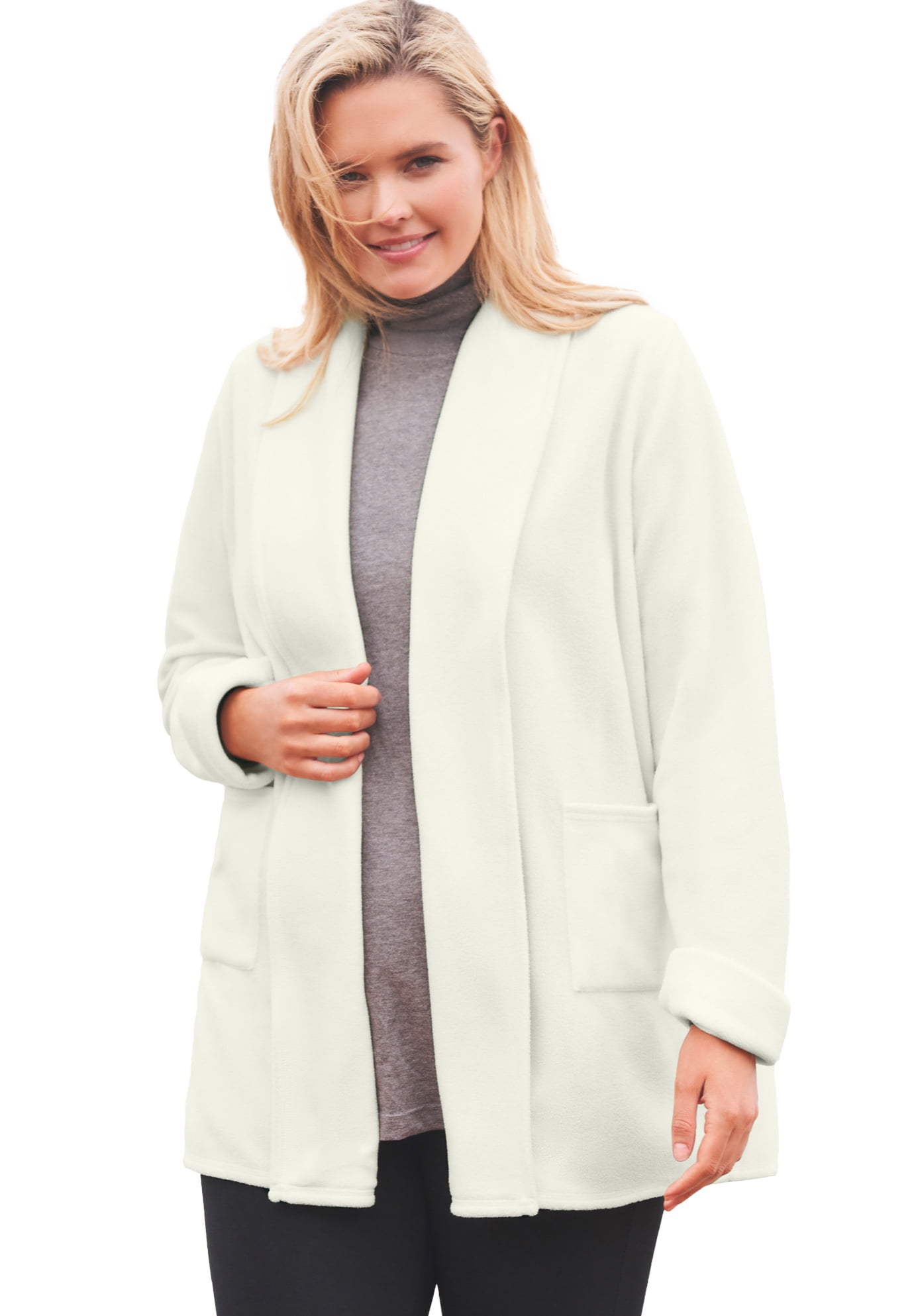 Woman Within Plus Size Microfleece Cardigan Shawl Collar Oversized Long ...