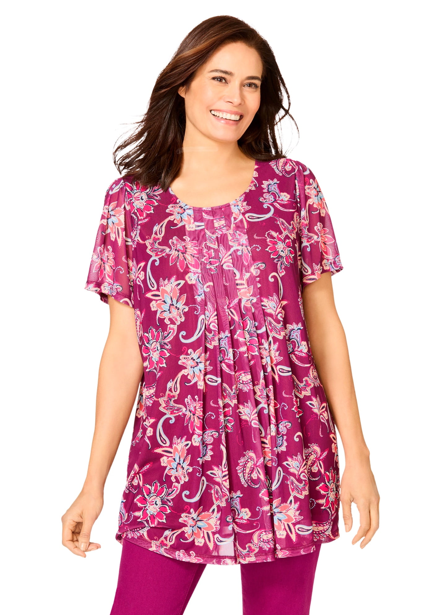 Woman Within Plus Size Miracle Mesh Overlay Tunic - Walmart.com