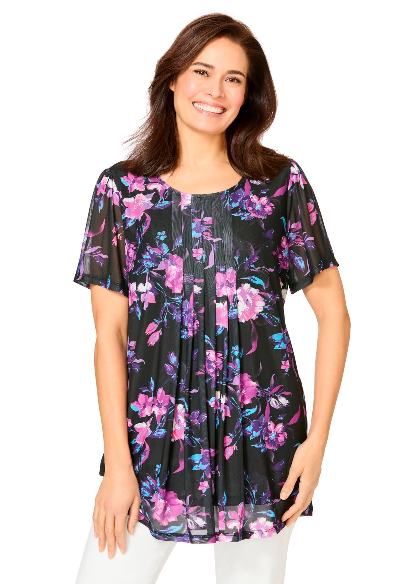 Woman Within Plus Size Miracle Mesh Overlay Tunic - Walmart.com
