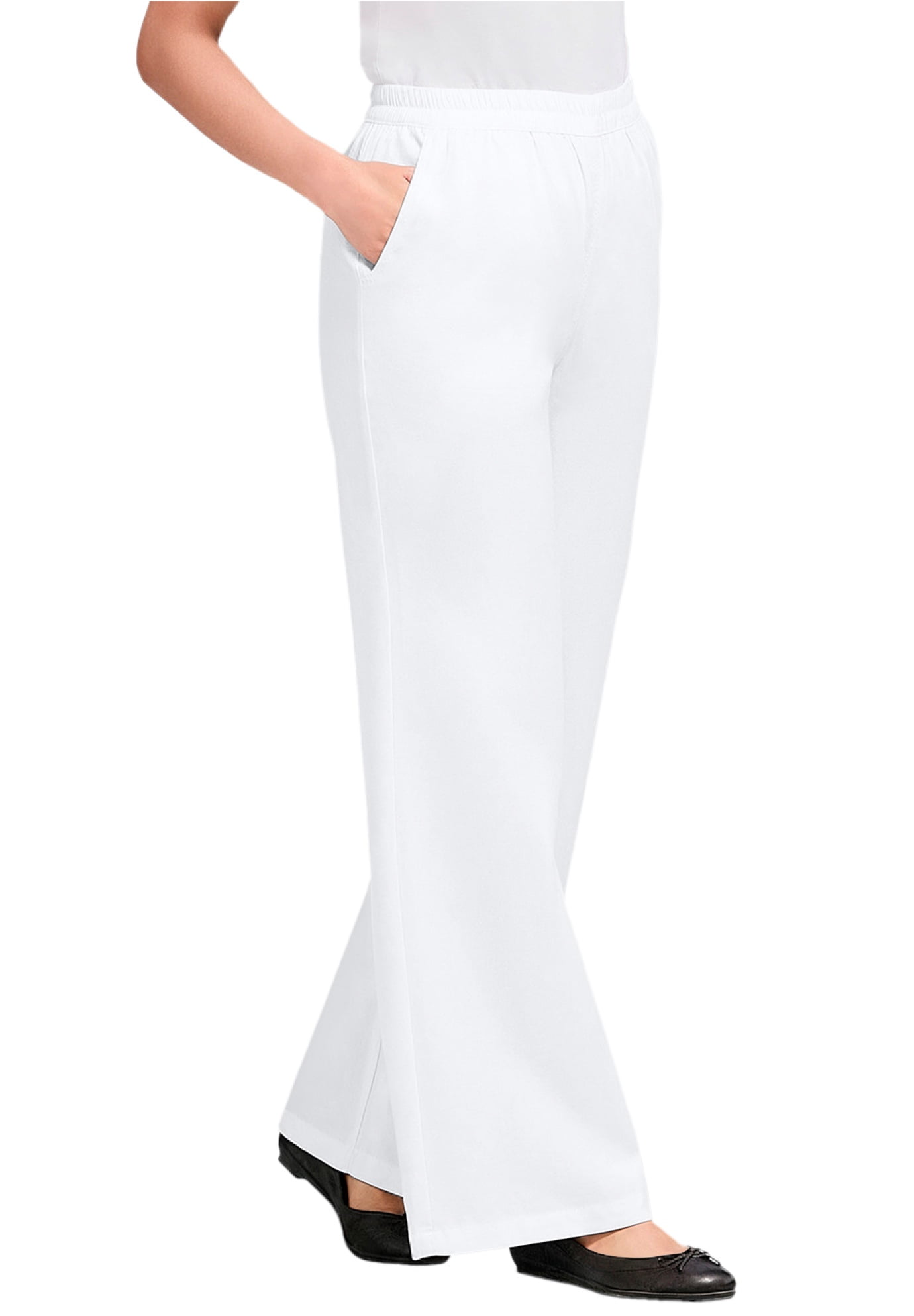 Woman Within Plus Size Perfect Elastic-Waist Wide-Leg All-Cotton Pull ...