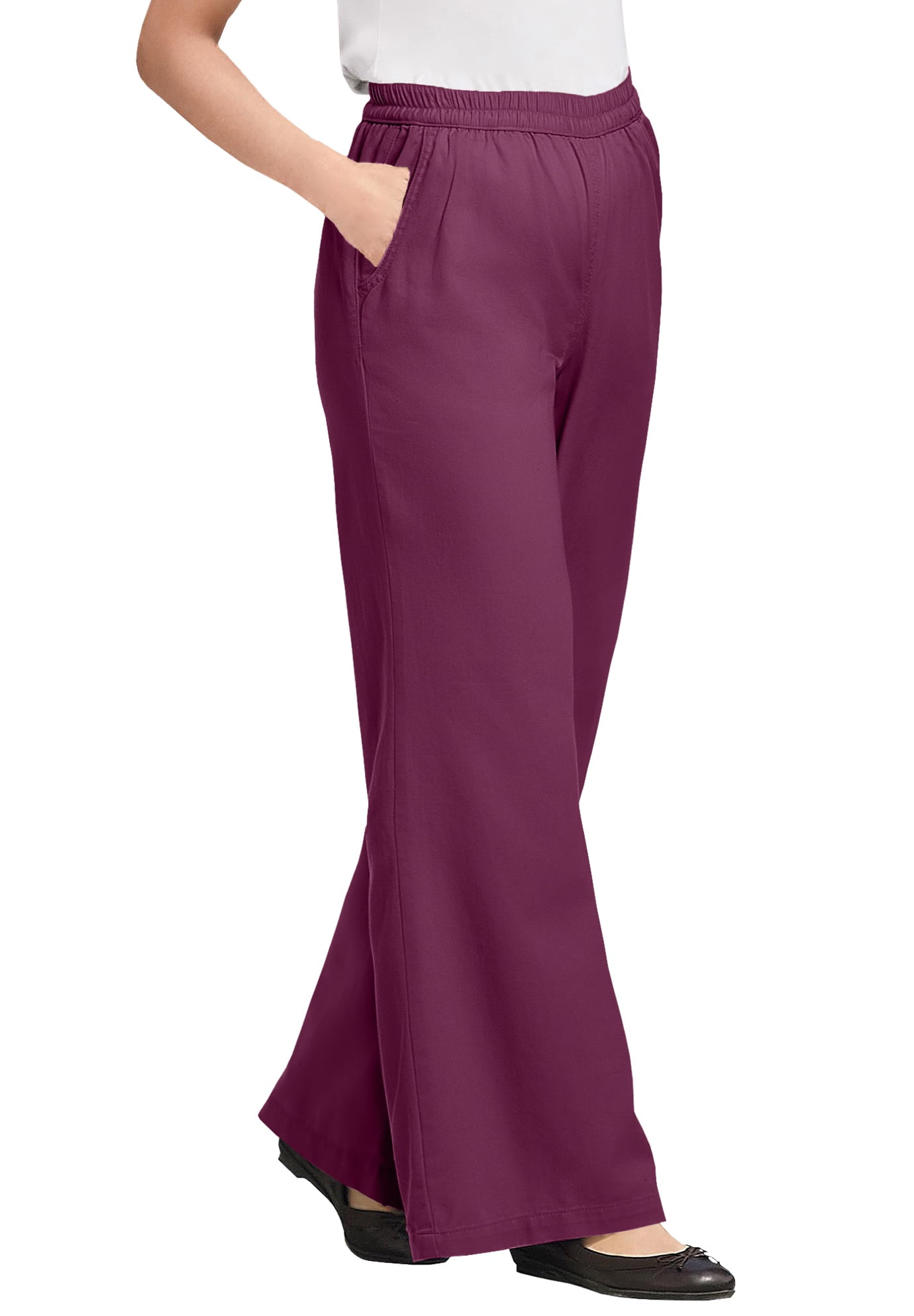 Woman Within Plus Size Perfect Elastic-Waist Wide-Leg All-Cotton Pull ...