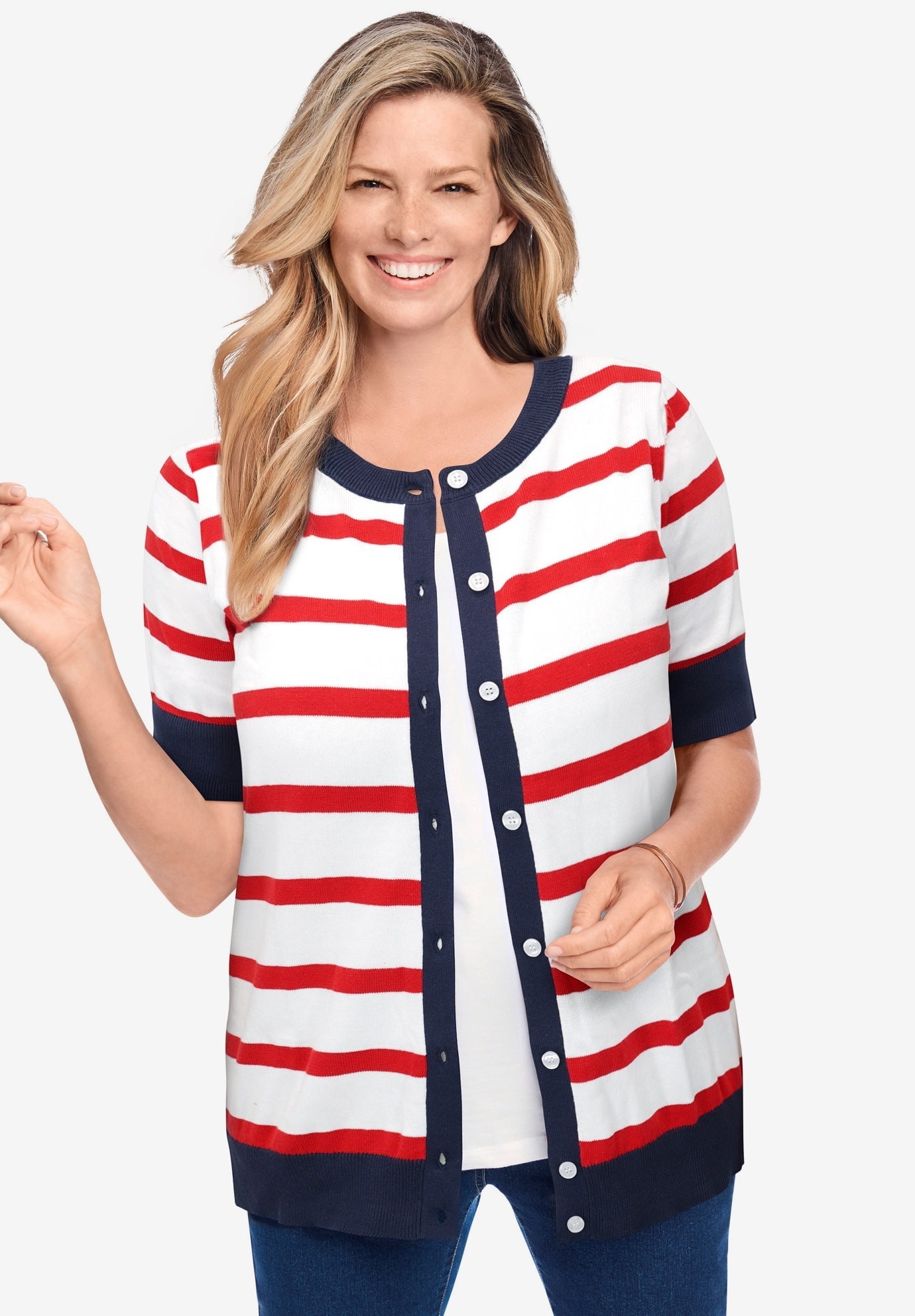 Woman Within Plus Size Perfect Elbow-Length Sleeve Cardigan Sweater ...