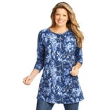 Woman Within Plus Size Perfect Printed Long-Sleeve Crewneck Tunic ...