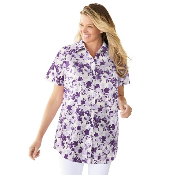 Woman Within Plus Size Petite Perfect Short Sleeve Shirt - Walmart.com