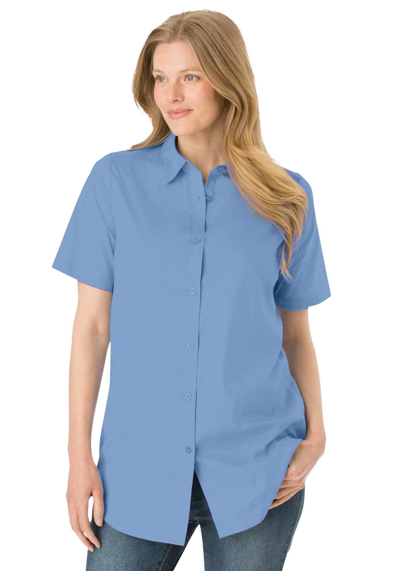 Woman Within Plus Size Perfect Short Sleeve Button-Down Shirt Oversized ...