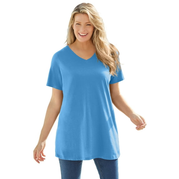 Woman Within Plus Size Perfect Short-Sleeve V-Neck Tunic - Walmart.com