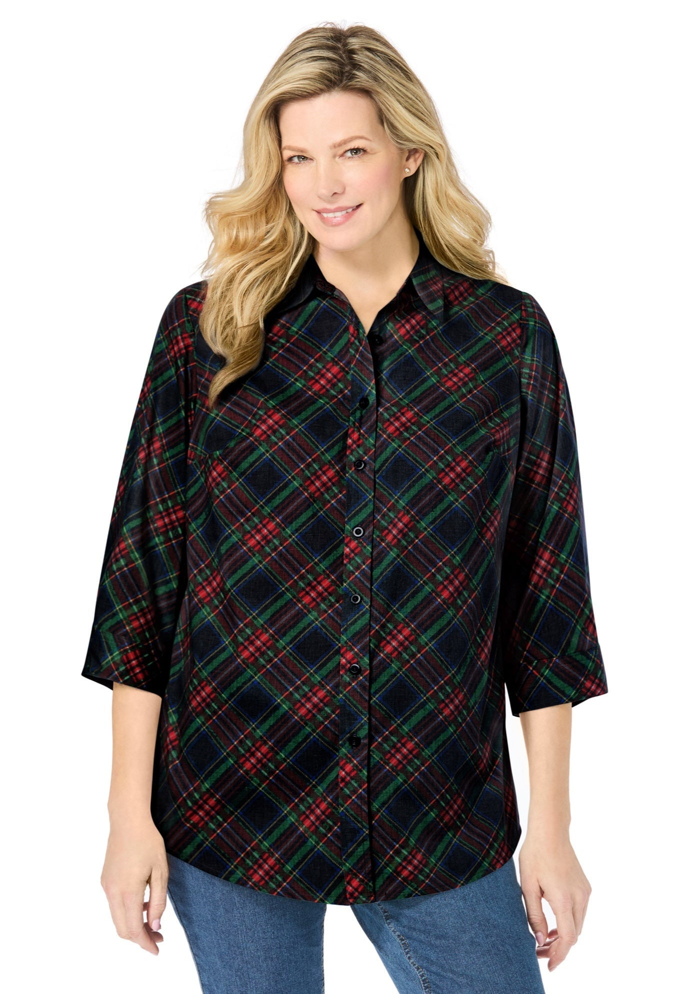 Woman Within Plus Size Perfect Three Quarter Sleeve Shirt - Walmart.com
