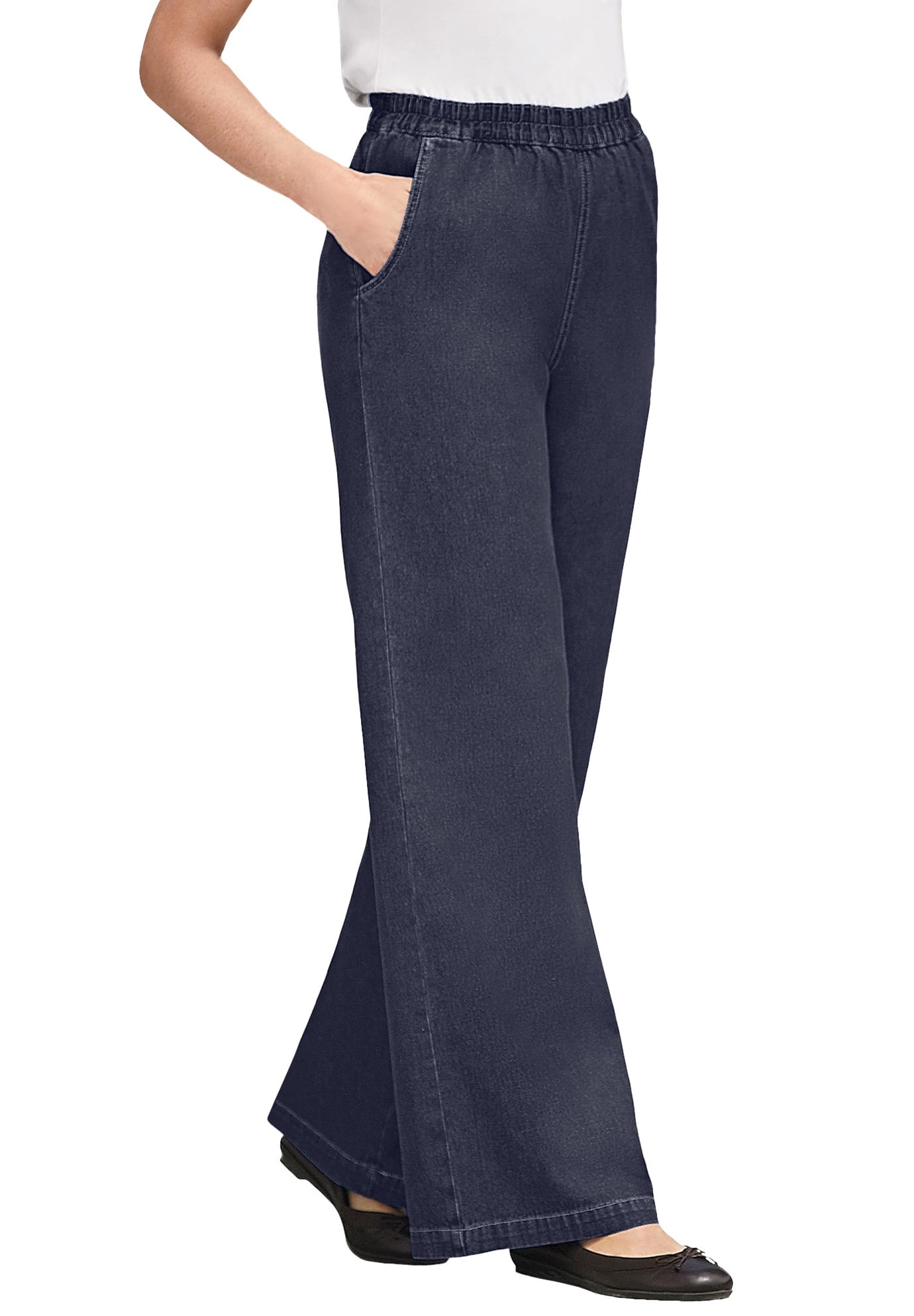 Woman Within Plus Size Petite Perfect Elastic-Waist Wide-Leg All-Cotton ...