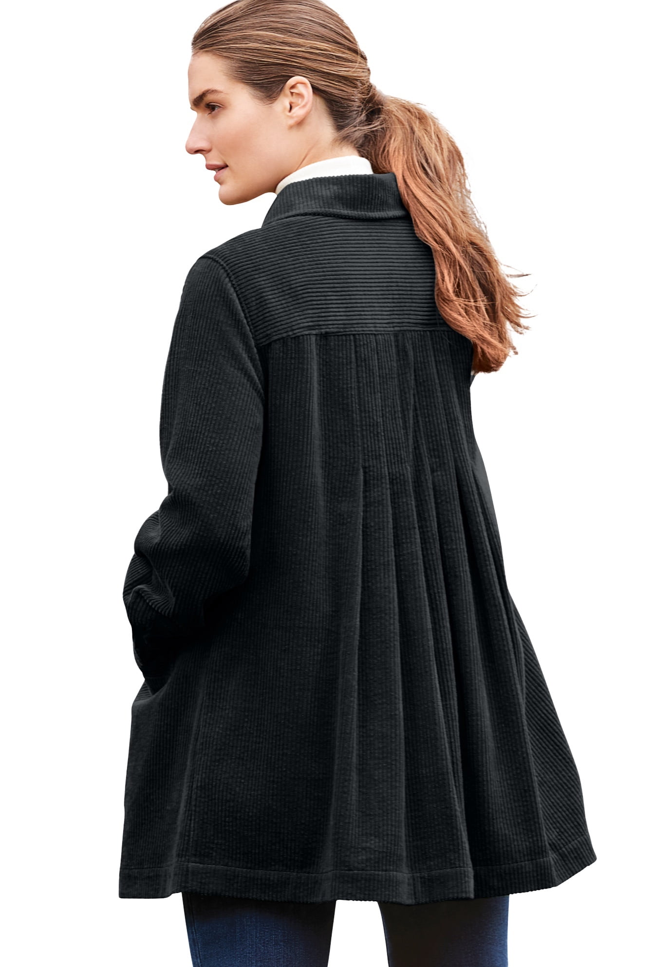 Woman Within Plus Size Pleat-Back Corduroy Jacket Long Oversized Barn ...