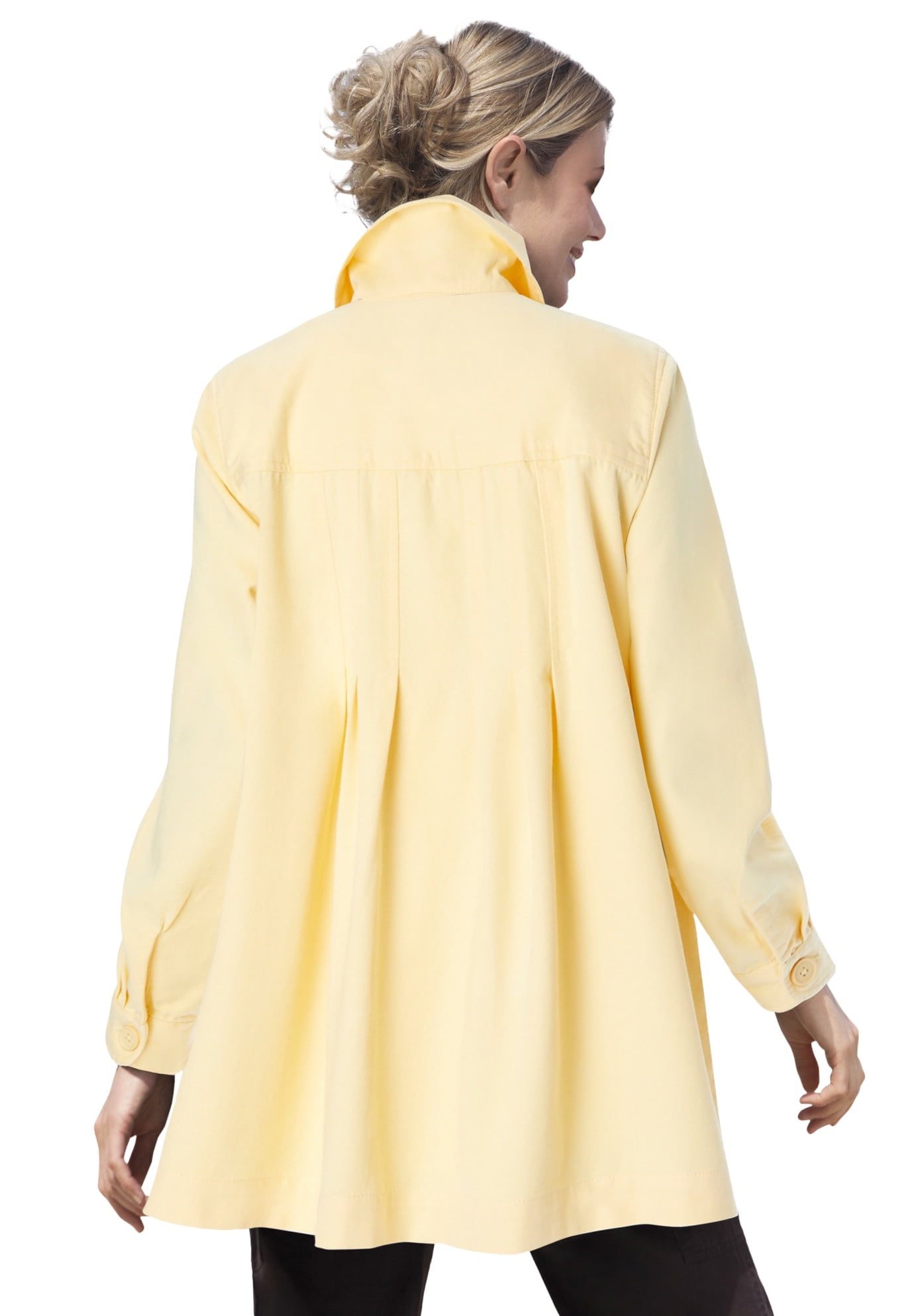 Woman Within Plus Size Pleat-Back Denim Jacket Long Oversized Jean Coat ...