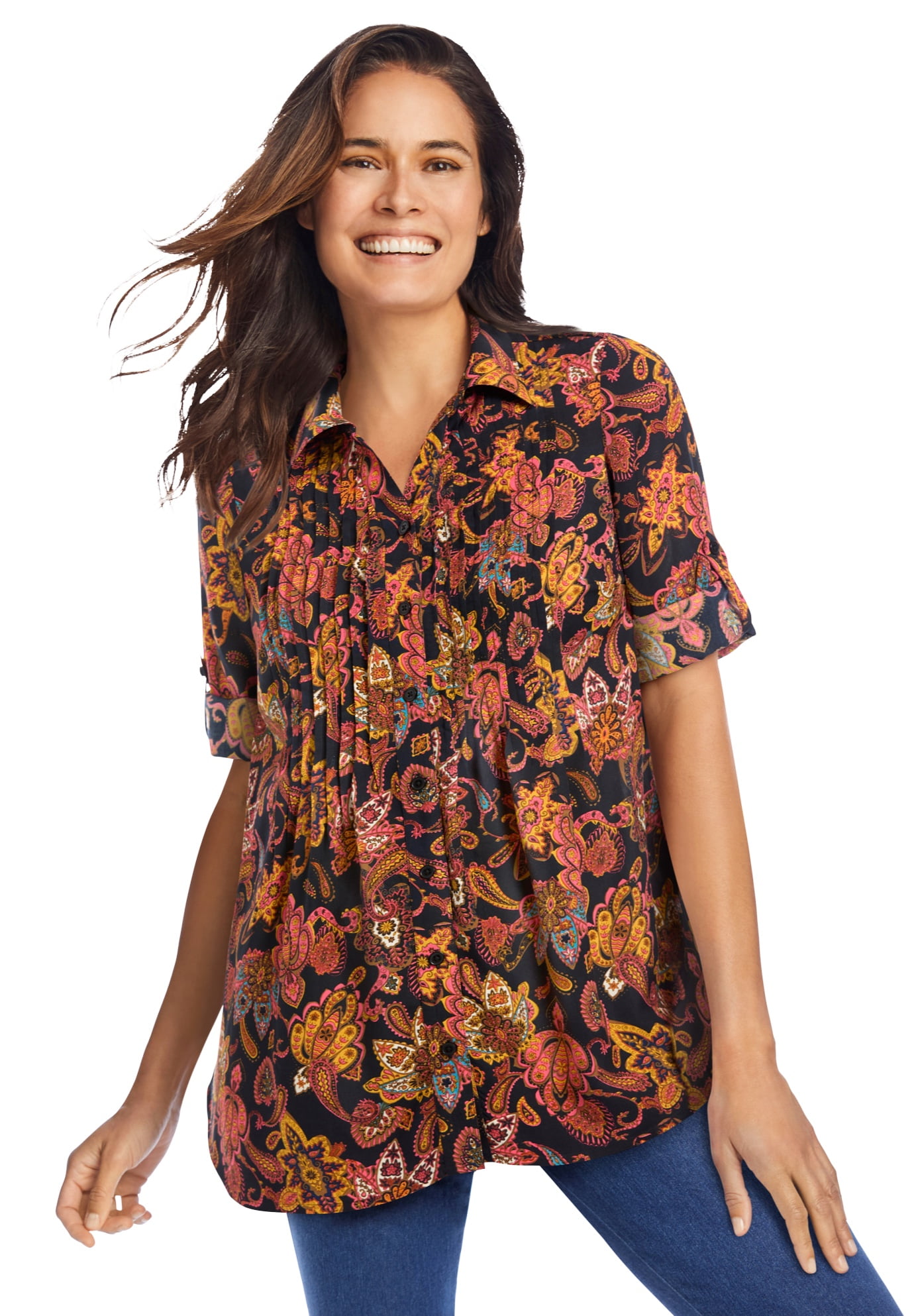 Woman Within Plus Size Rayon 7-Day Pintucked Tunic Blouse - Walmart.com