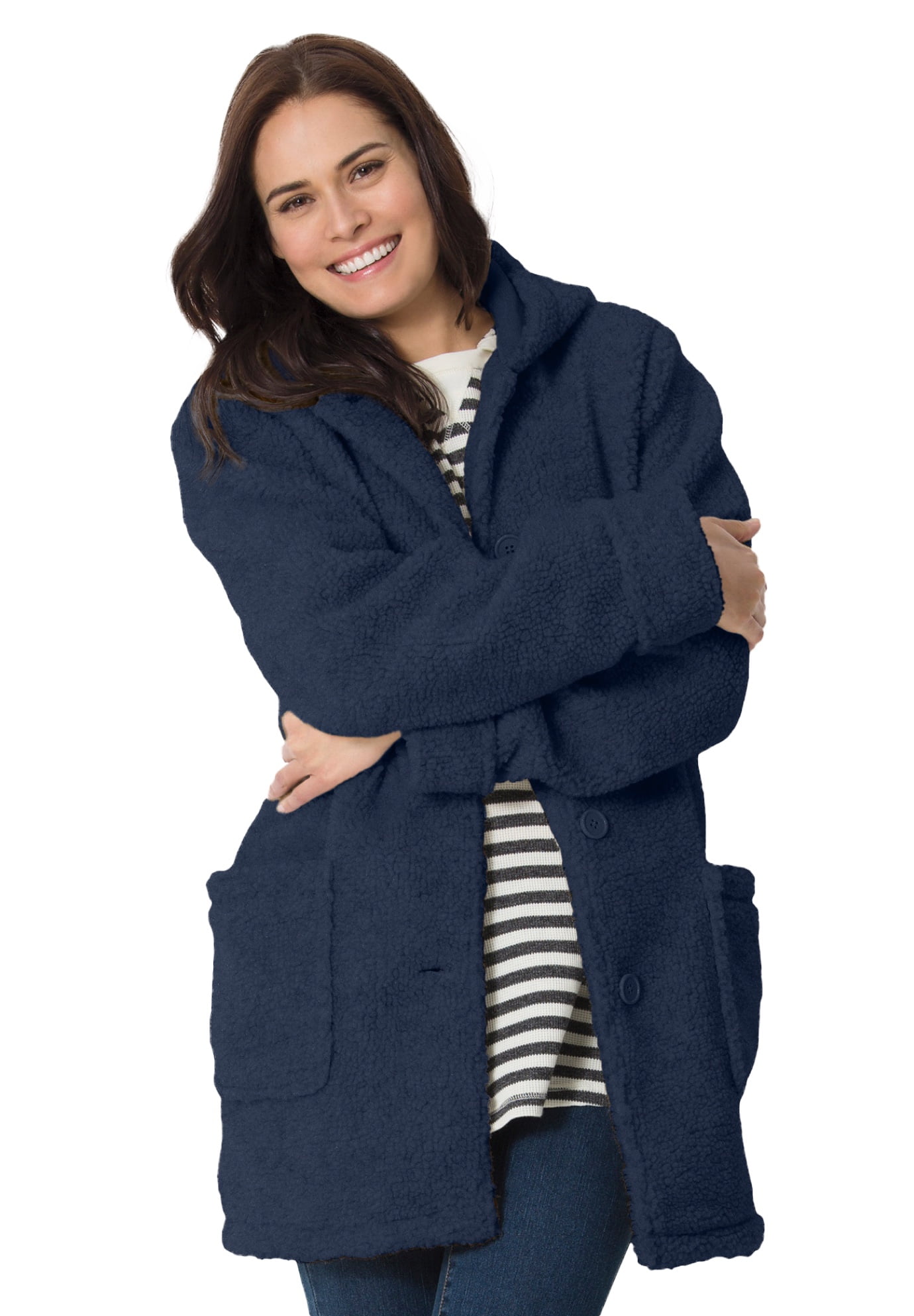 Woman Within Plus Size Short Hooded Berber Fleece Jacket - Walmart.com