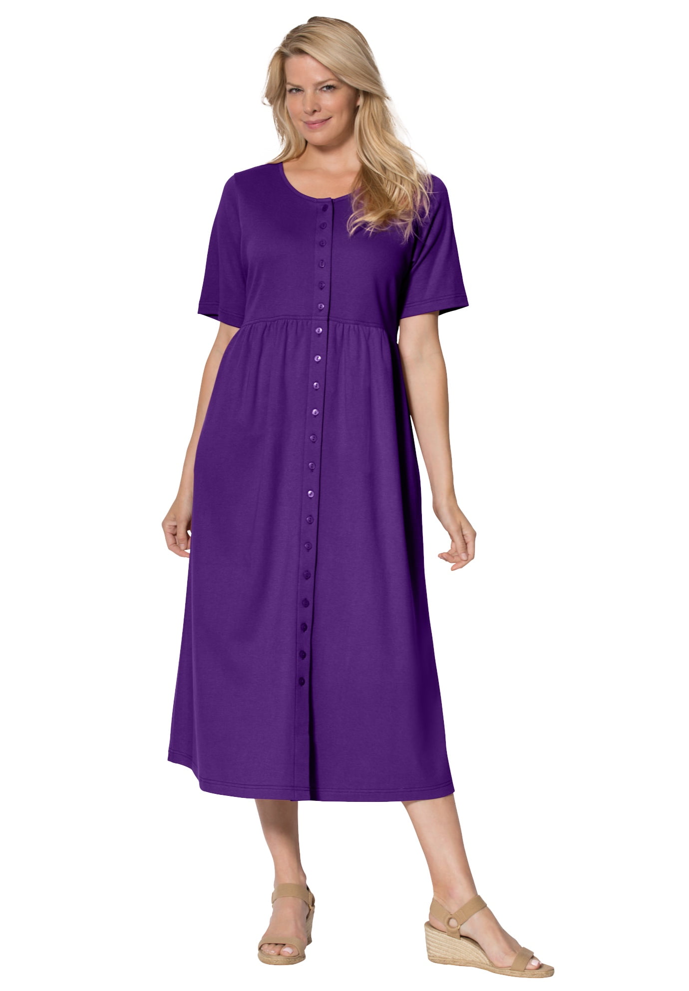 Woman Within Plus Size Short-Sleeve Button-Front Pocket Dress (Petite ...