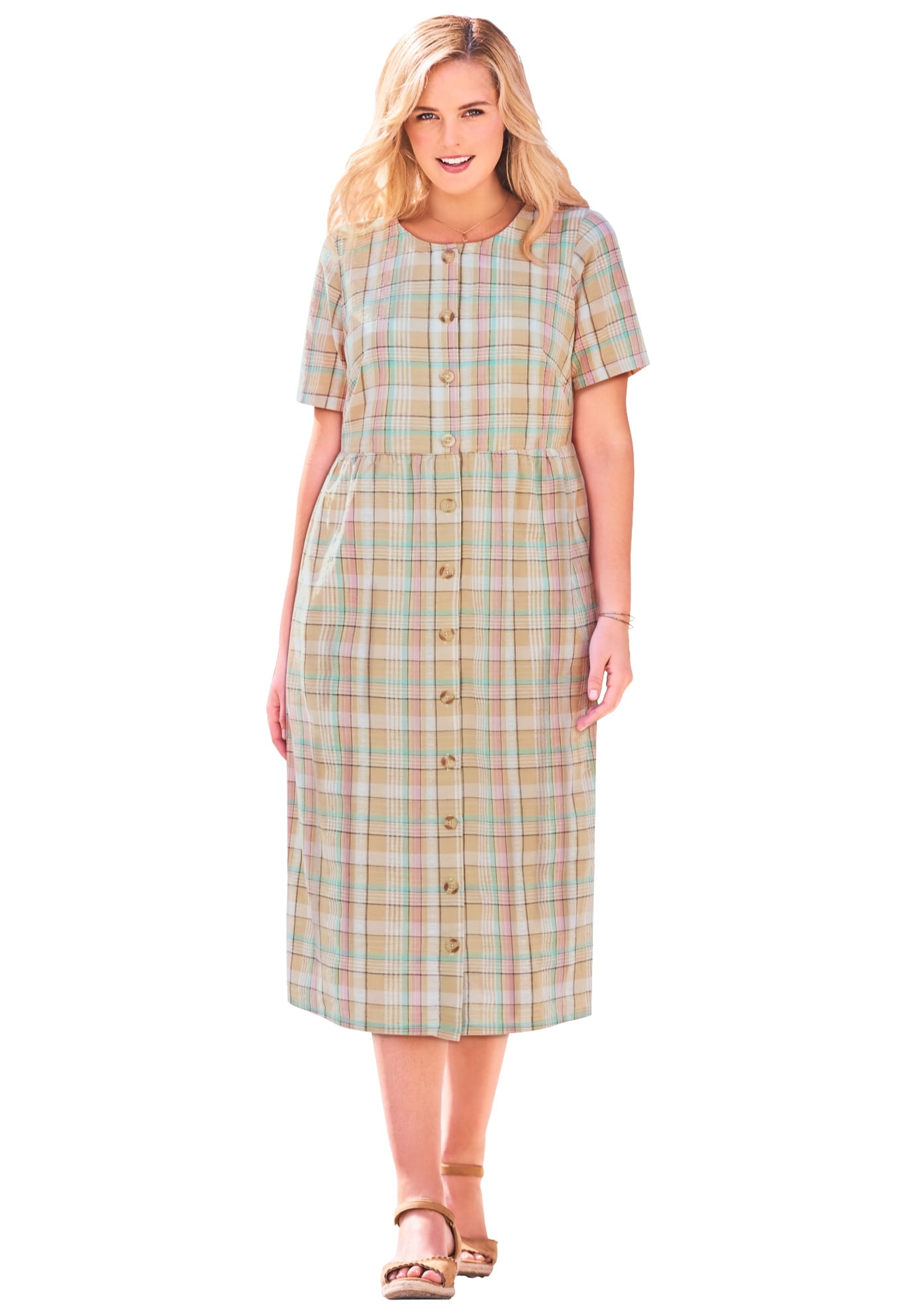 Woman Within Plus Size Short-Sleeve Seersucker Dress - Walmart.com