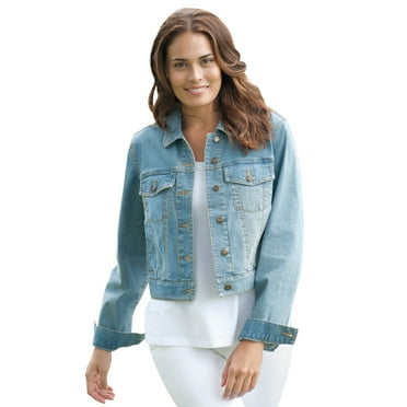 Cali1850 Women's Denim Crop Jacket Casual Bandana Print Button Down ...