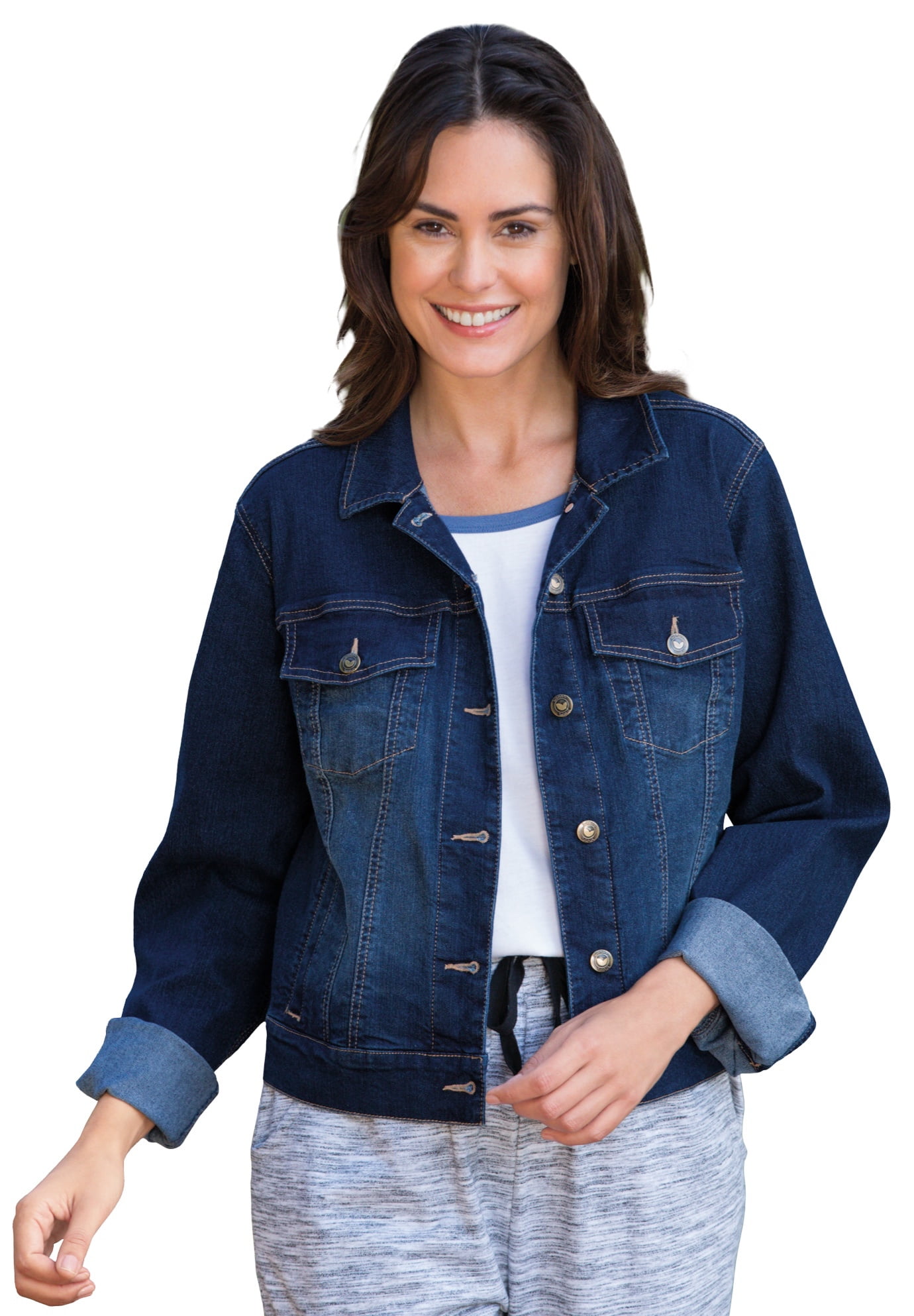Woman Within Plus Size Stretch Denim Jacket Cropped Jean Jacket ...