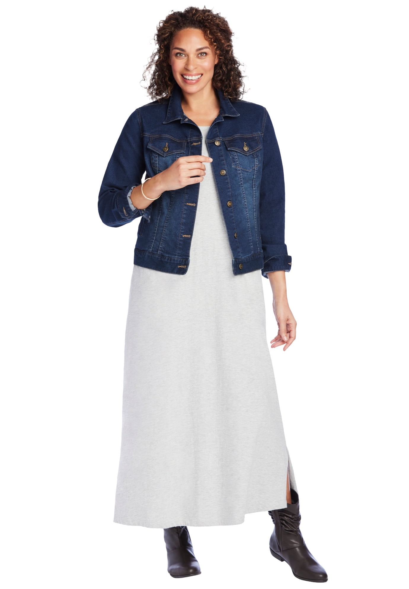 Woman Within Plus Size Stretch Denim Jacket | Cropped Jean Jacket ...