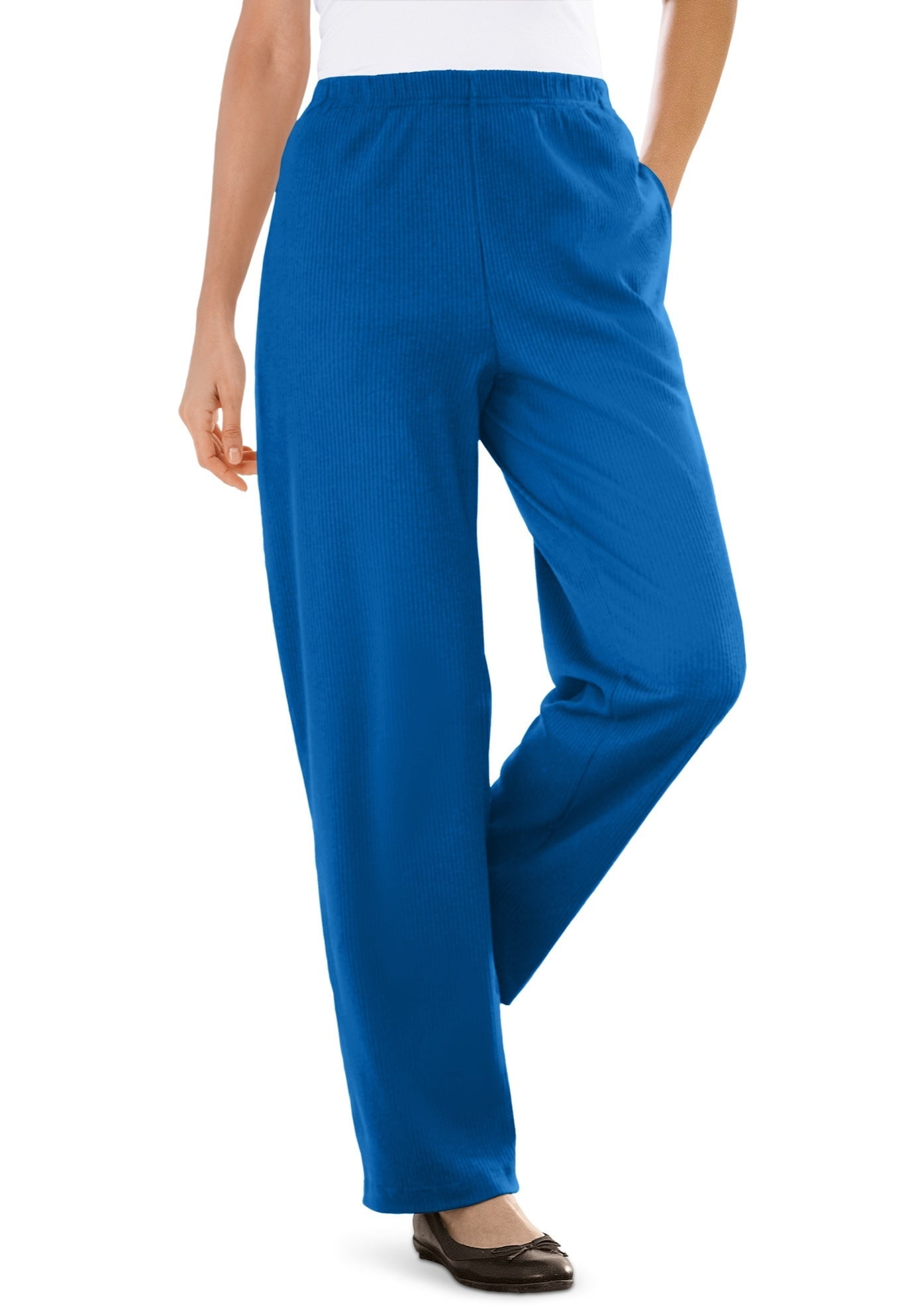 Woman Within Plus Size Tall 7-Day Knit Ribbed Straight-Leg Pull-On ...