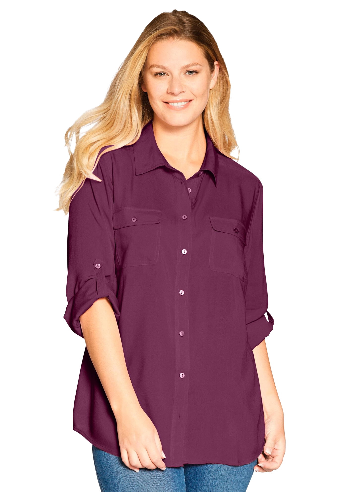 Woman Within Plus Size Utility Button Down Shirt - Walmart.com