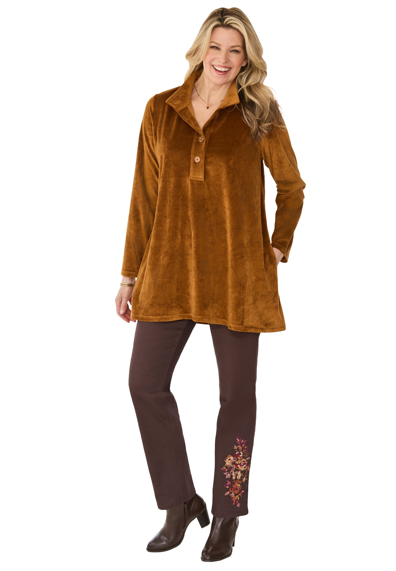 Woman Within Plus Size Velour Henley Swing Tunic - Walmart.com