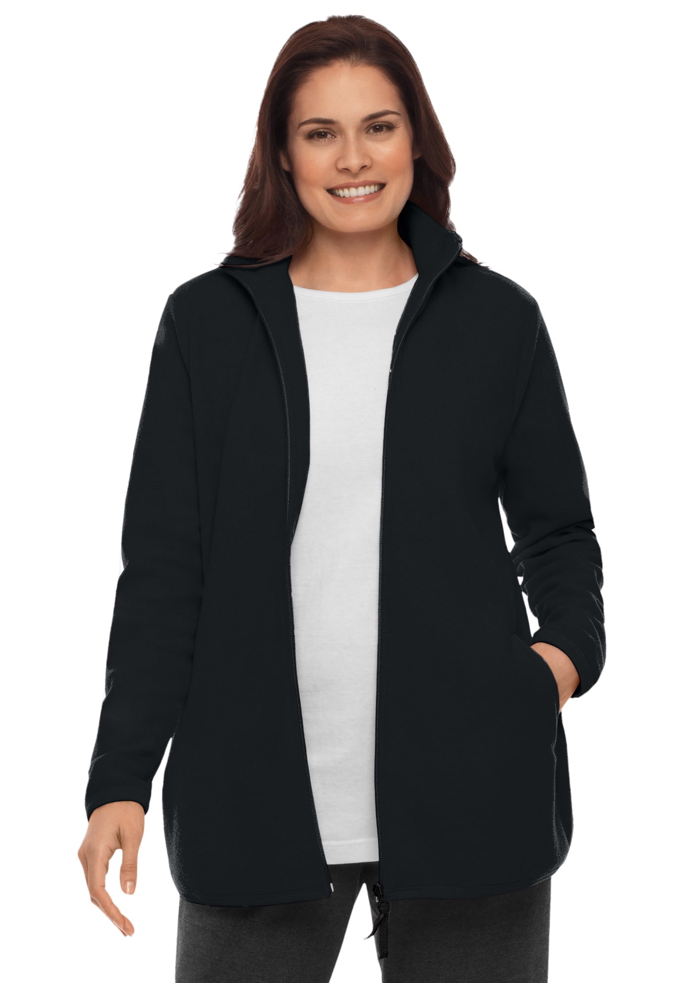 Woman Within Plus Size Zip-Front Microfleece Jacket Long Oversized ...