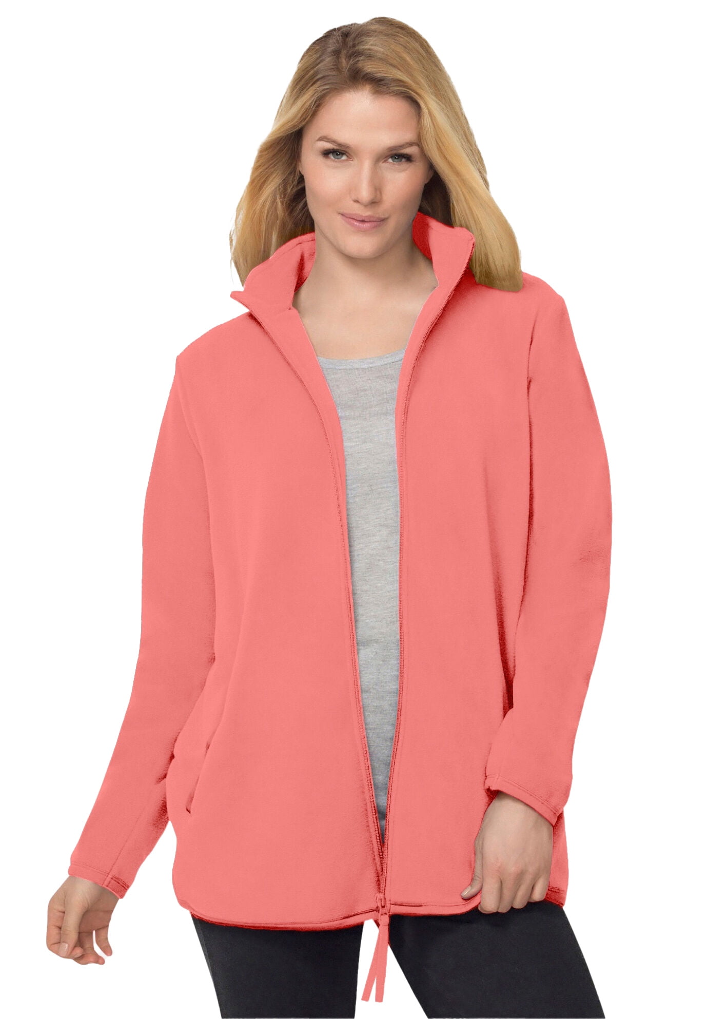 Woman Within Plus Size Zip-Front Microfleece Jacket Long Oversized ...