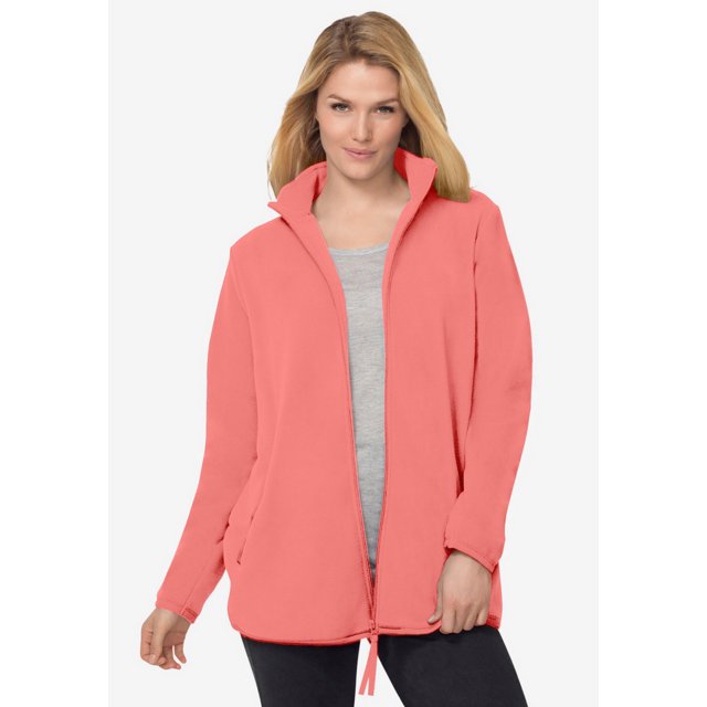 Woman Within Plus Size Zip-Front Microfleece Jacket Long Oversized ...