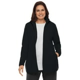 Woman Within Plus Size Zip-Front Microfleece Jacket Long Oversized ...
