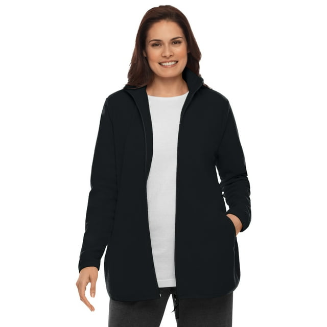 Woman Within Plus Size Zip-Front Microfleece Jacket Long Oversized ...