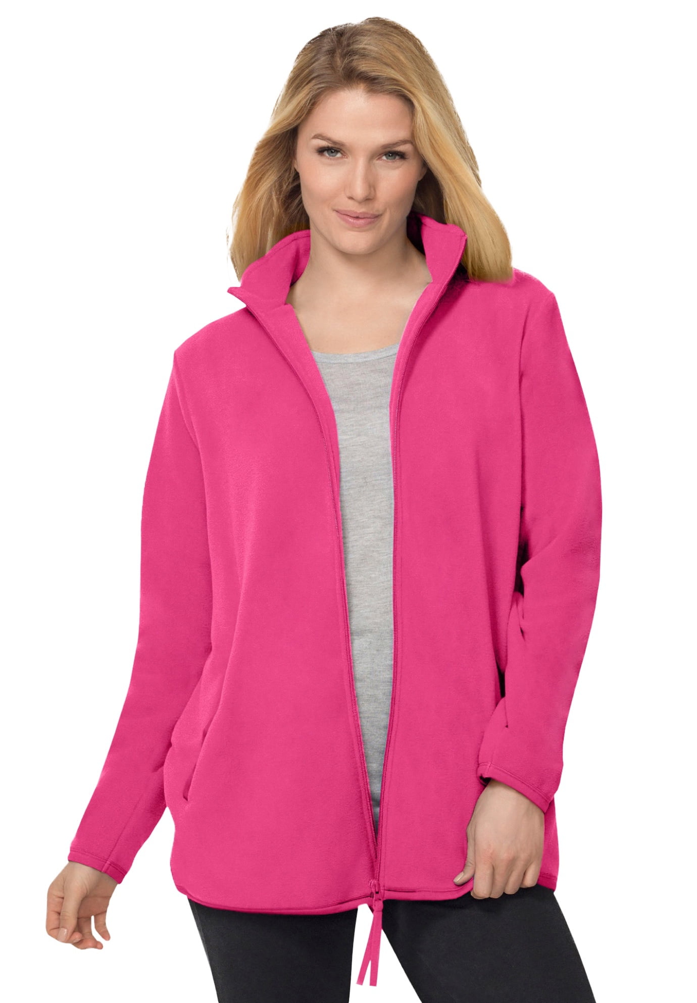 Woman Within Plus Size Zip-Front Microfleece Jacket Long Oversized ...
