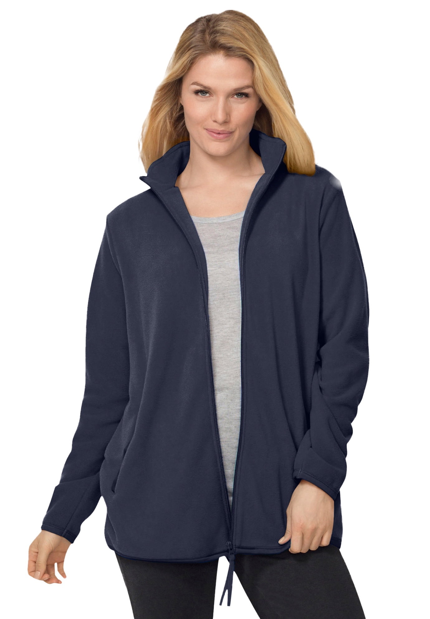 Woman Within Plus Size Zip-Front Microfleece Jacket Long Oversized ...