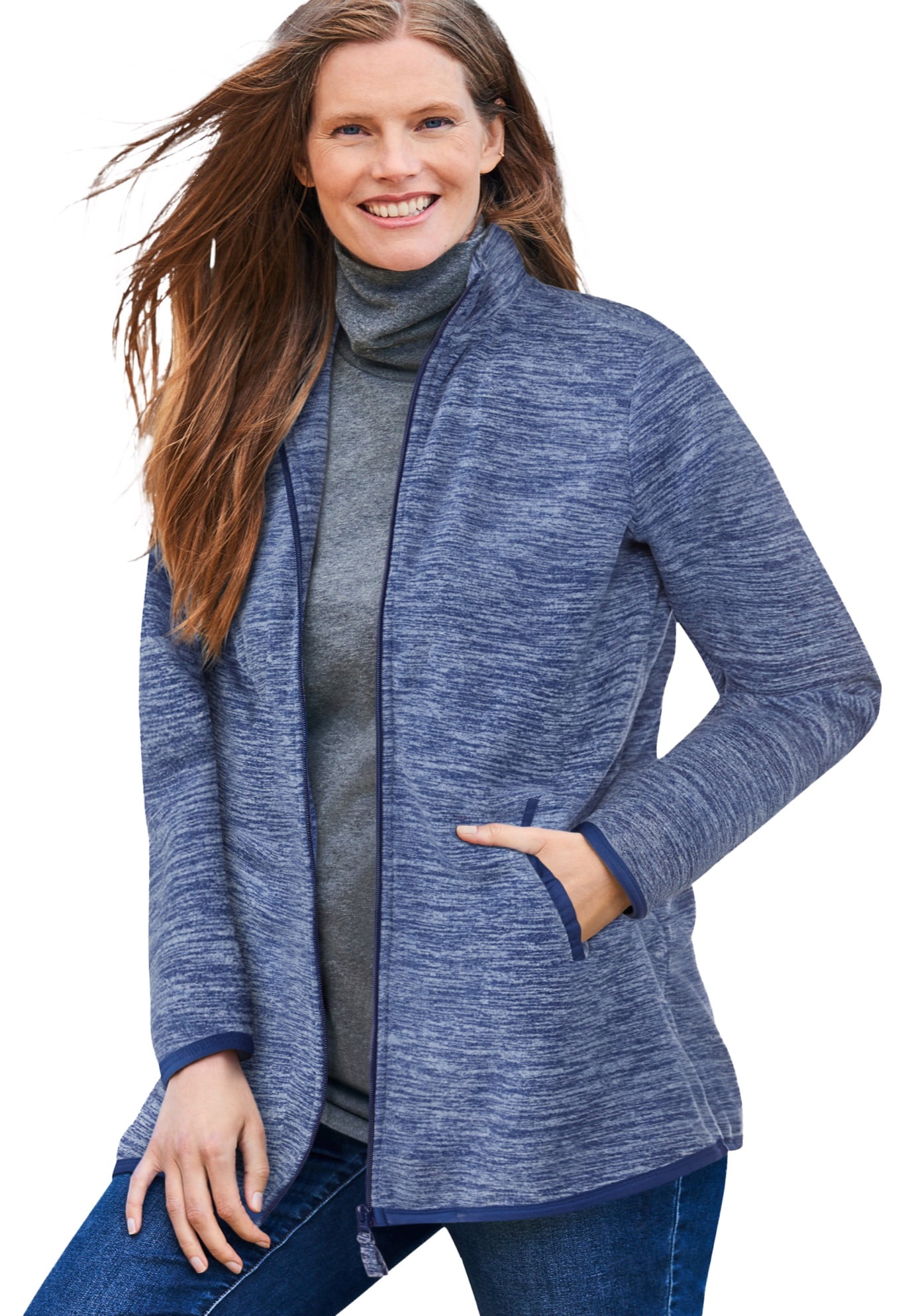 Woman Within Plus Size Zip-Front Microfleece Coat - Walmart.com