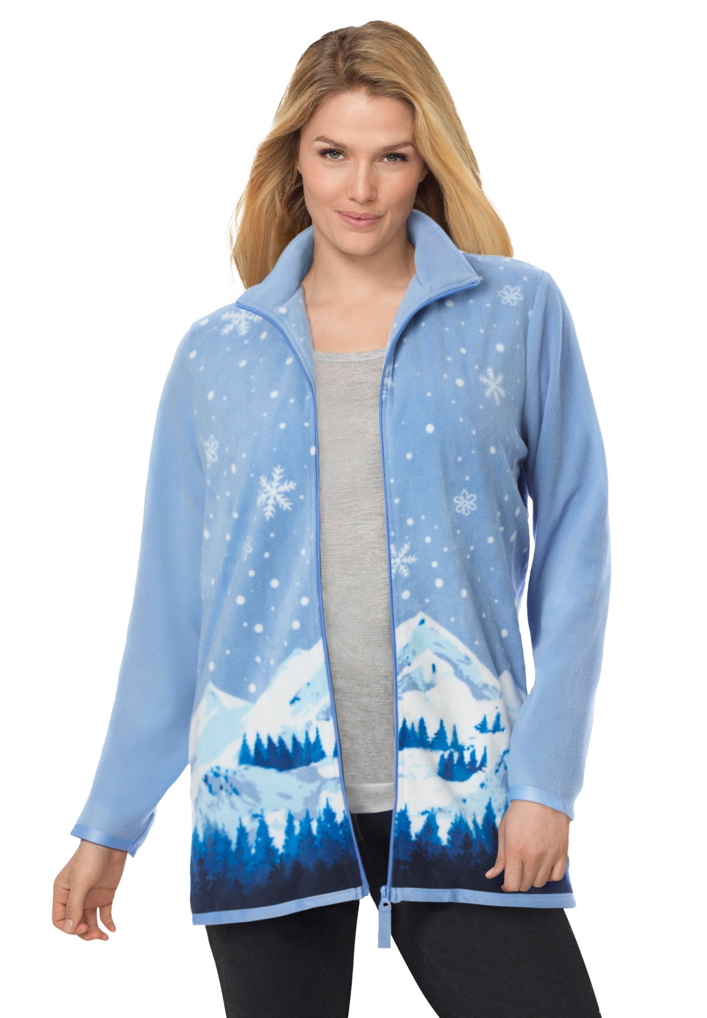 Woman Within Plus Size Zip-Front Microfleece Jacket Long Oversized ...