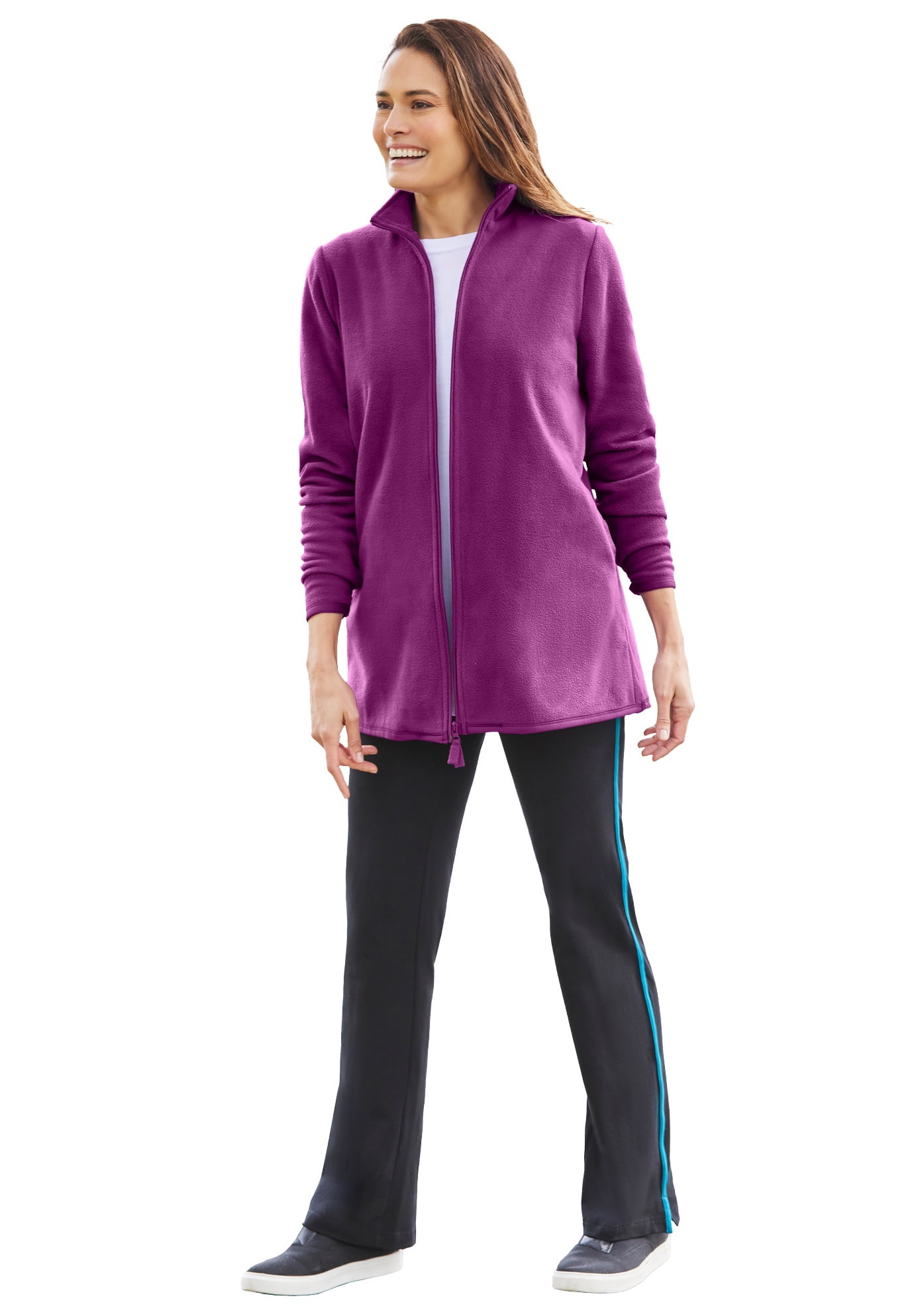 Woman Within Plus Size Zip-Front Microfleece Jacket Long Oversized ...