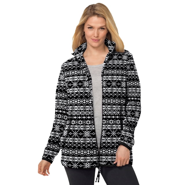 Woman Within Plus Size Zip-Front Microfleece Jacket Long Oversized ...