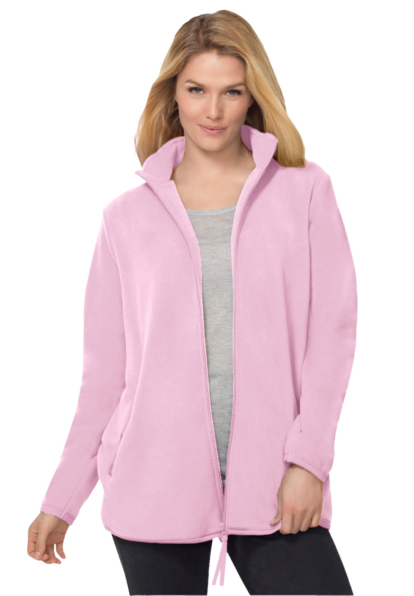 Woman Within Plus Size Zip-Front Microfleece Jacket Long Oversized ...