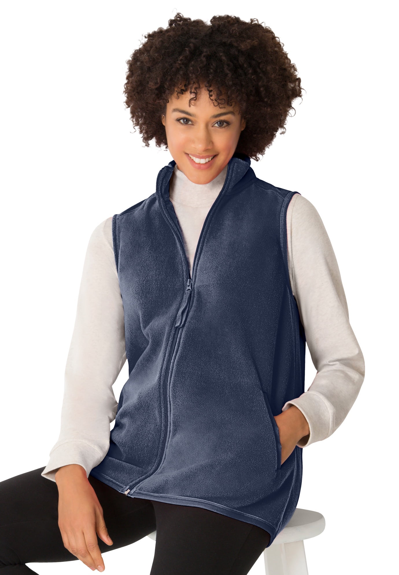 Woman Within Plus Size Zip-Front Microfleece Vest Long Fleece Vest - 2X ...