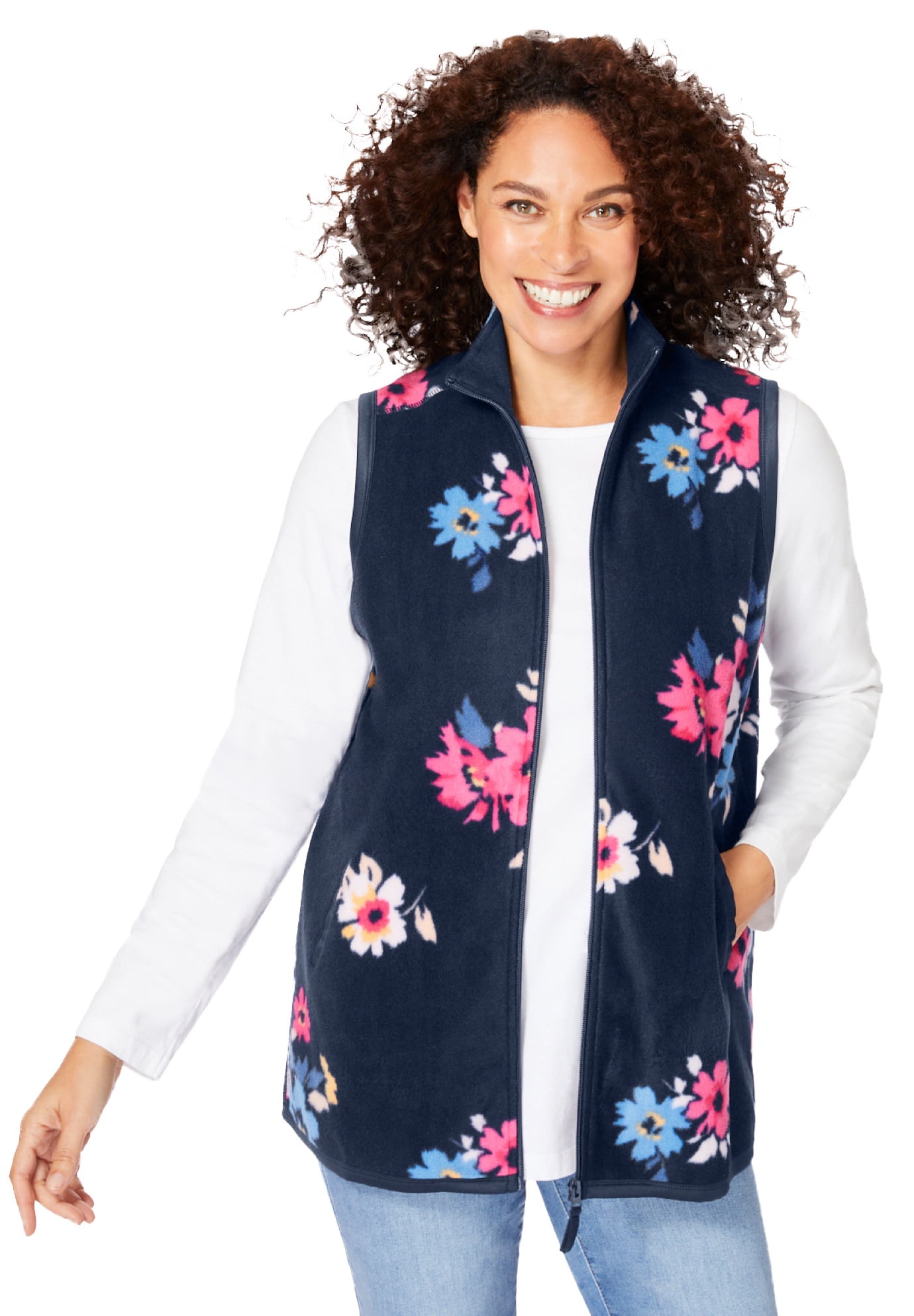 Woman Within Plus Size Zip-Front Microfleece Vest | Long Fleece Vest ...