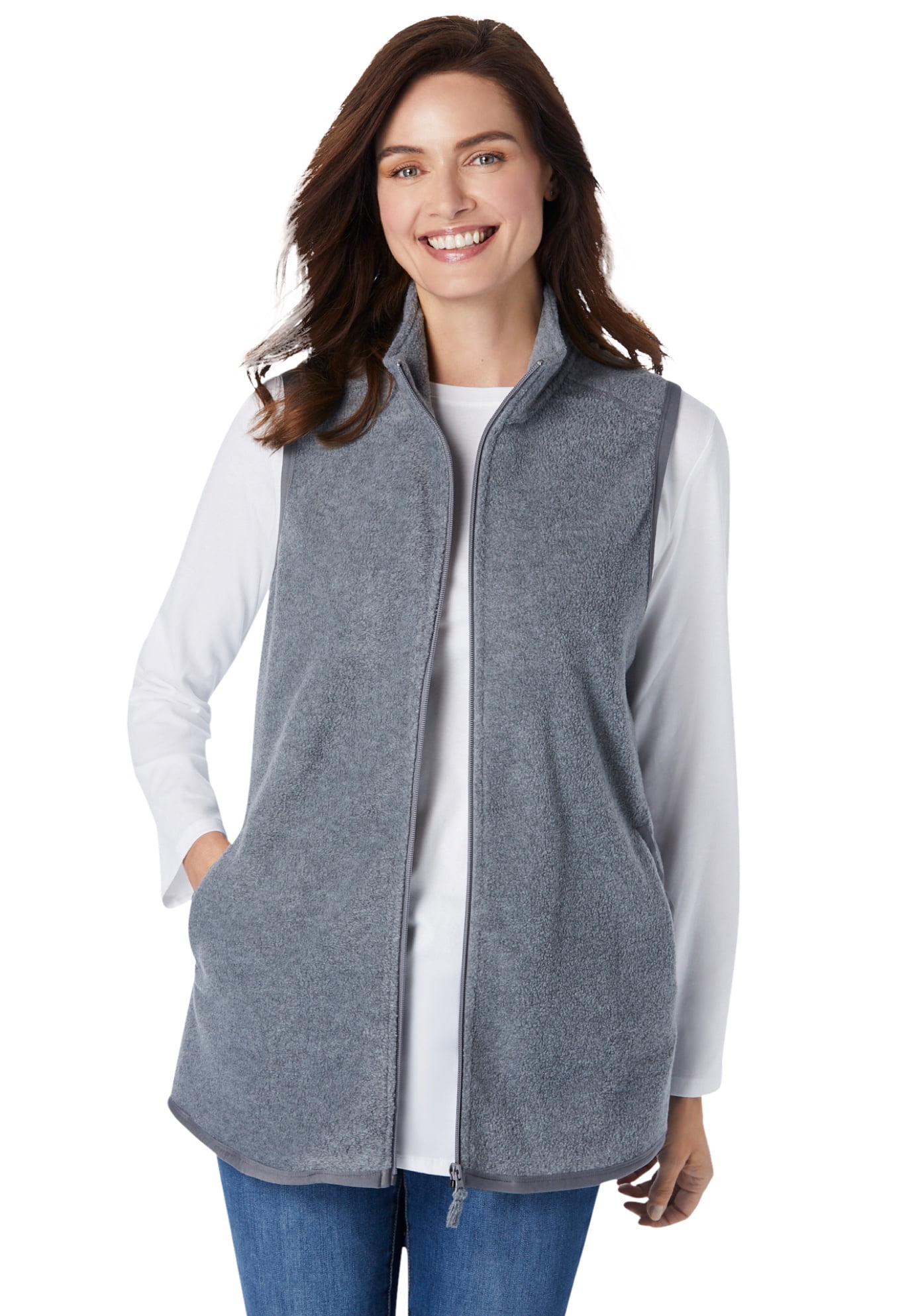 Woman Within Plus Size Zip-Front Microfleece Vest Long Fleece Vest ...