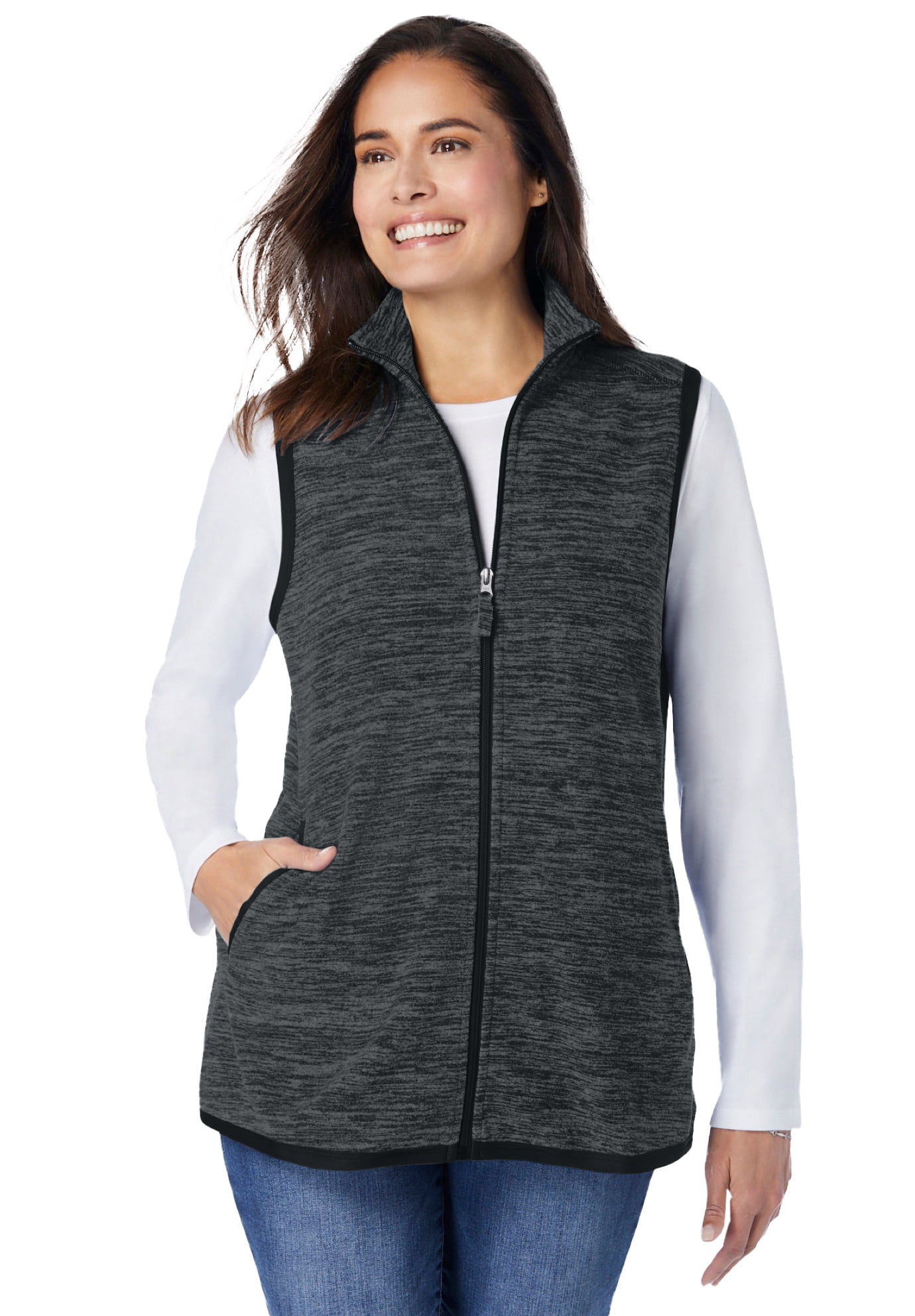 Woman Within Plus Size Zip-Front Microfleece Vest Long Fleece Vest ...