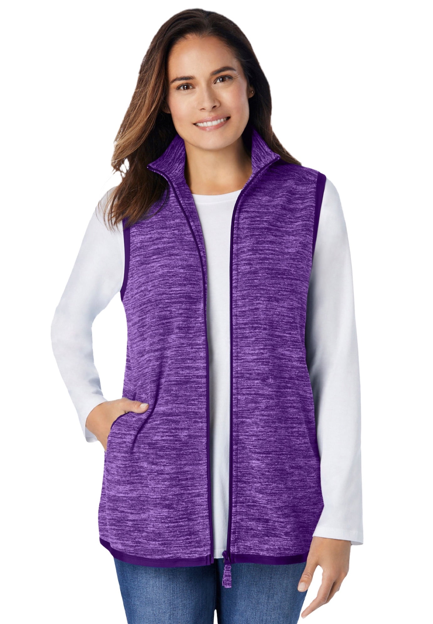Woman Within Plus Size Zip-Front Microfleece Vest Long Fleece Vest ...