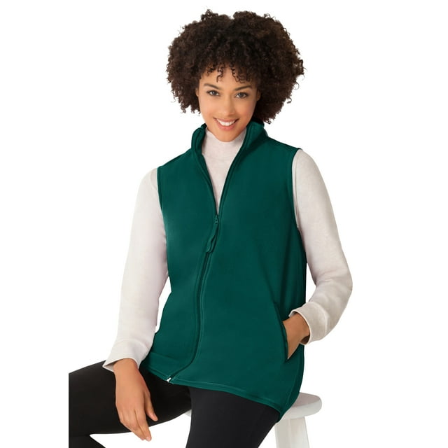 Woman Within Plus Size Zip-Front Microfleece Vest Long Fleece Vest ...