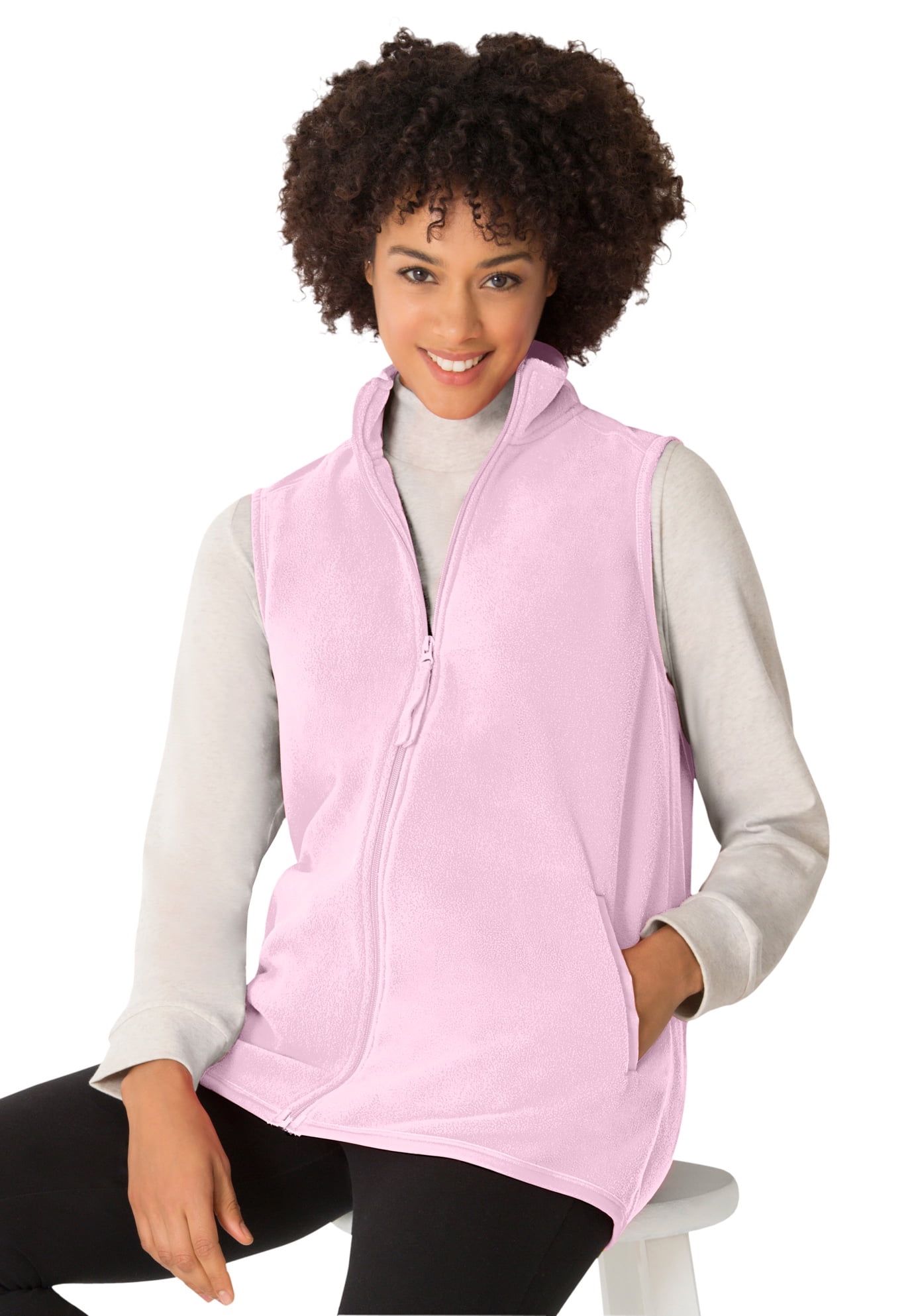 Woman Within Plus Size Zip-Front Microfleece Vest Long Fleece Vest ...
