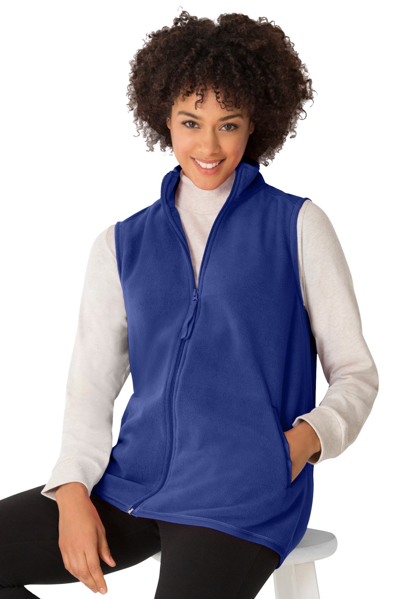 Woman Within Plus Size Zip-Front Microfleece Vest Long Fleece Vest ...