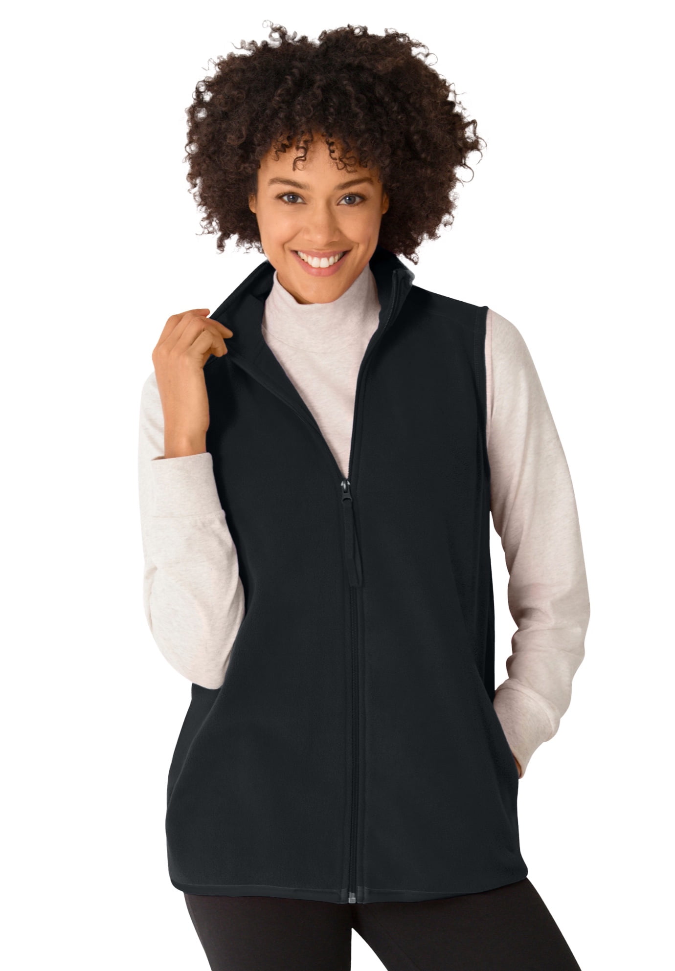 Woman Within Plus Size Zip-Front Microfleece Vest Long Fleece Vest ...
