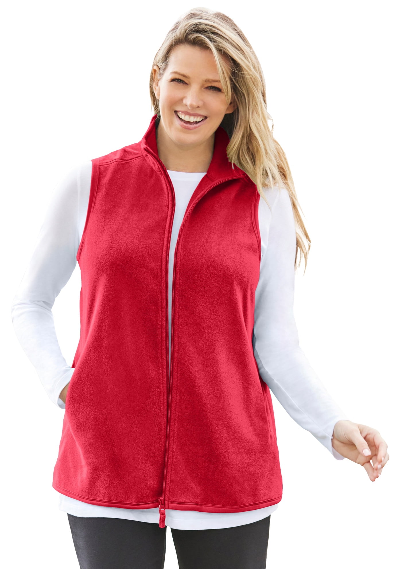Woman Within Plus Size Zip-Front Microfleece Vest Long Fleece Vest ...
