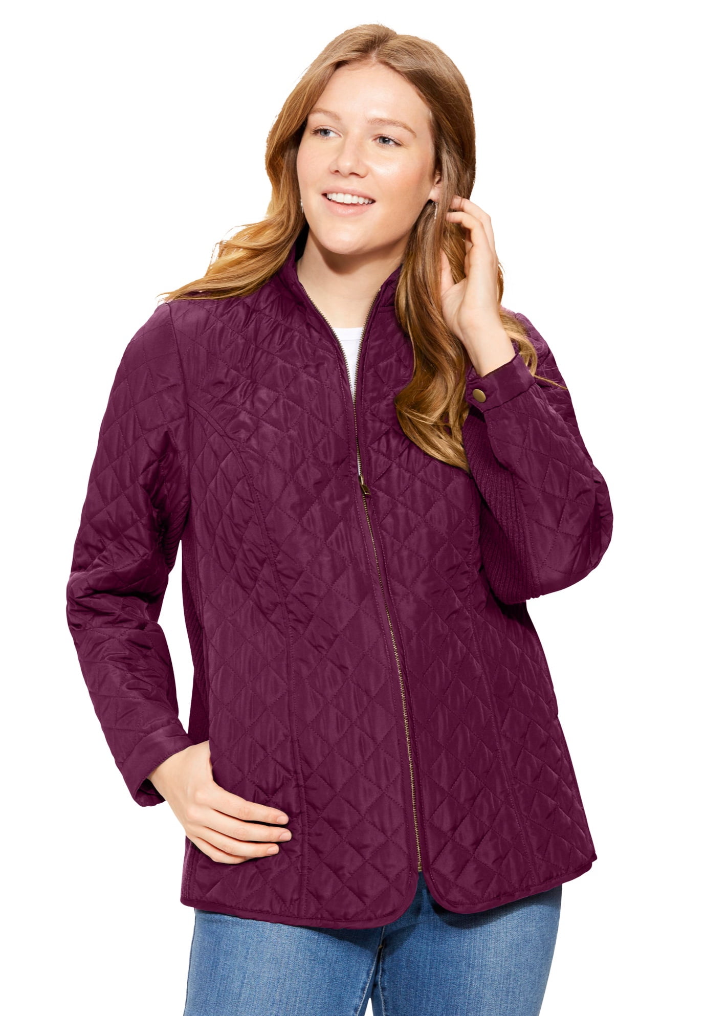 Woman Within Plus Size Zip-Front Quilted Jacket Quilted Lightweight ...